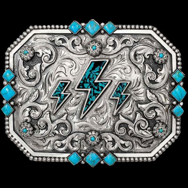 Turquoise Lightning Belt Buckle (In Stock) - Molly's Custom Silver