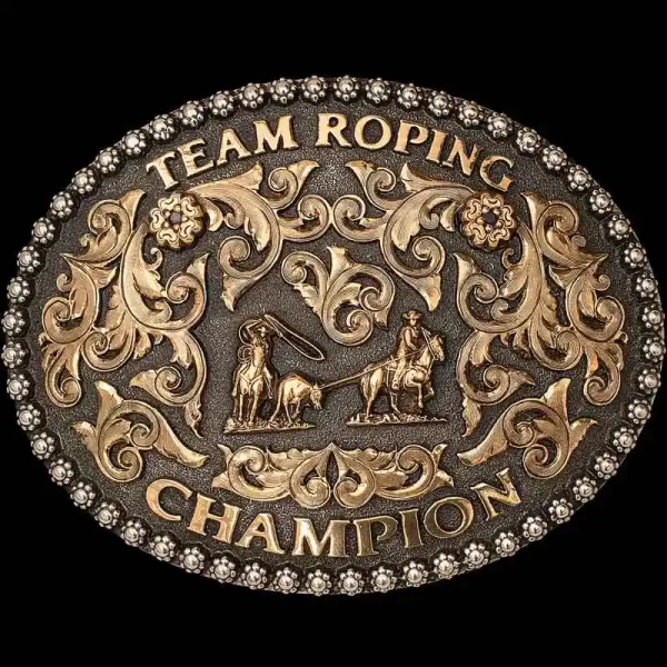 Team Roping Champion Belt Buckles - MollysCustomSilver